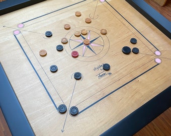 Antique Wooden Carrom Board Game Rare All Wooden Rings and Pins Double ...