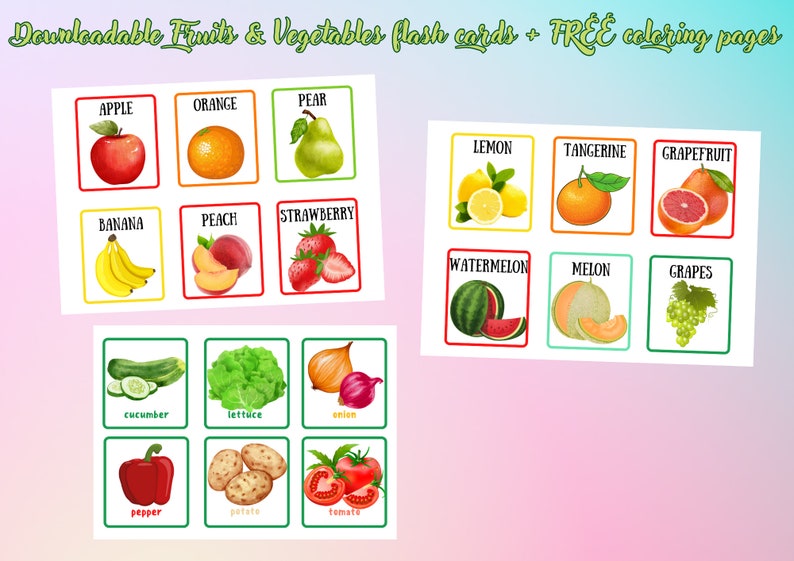 Fruits and Vegetables Printable Flashcards + FREE Coloring Pages ...