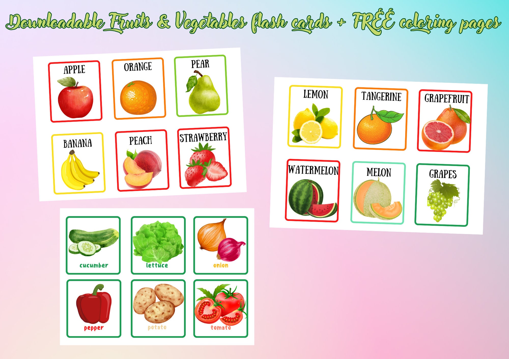 Fruits and Vegetables Printable Flashcards + FREE Coloring Pages ...