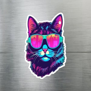 Synthwave Cat Vinyl Decal, Retro 80's Cat Sticker, 1980's Retro Kitty ...