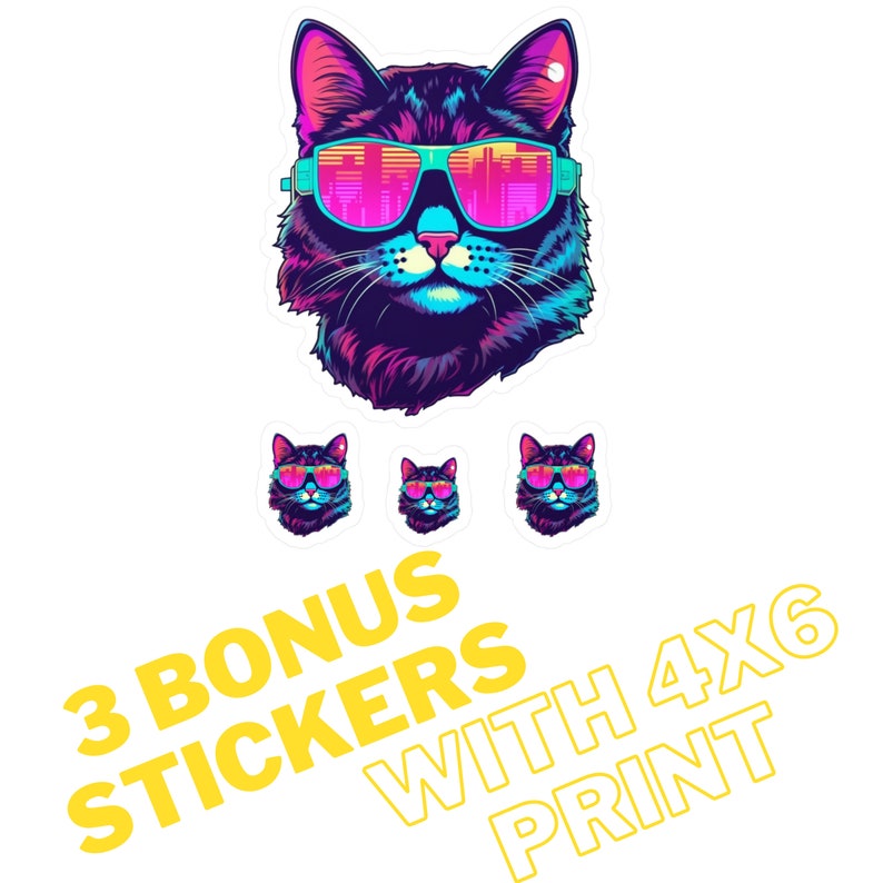 Synthwave Cat Vinyl Decal, Retro 80's Cat Sticker, 1980's Retro Kitty ...