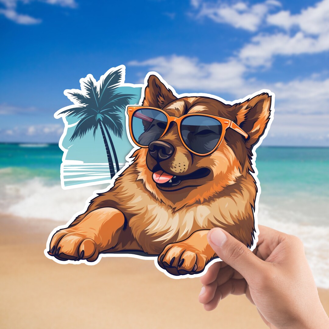 Beach Dog Sticker, Beach Sticker, Sunset Sticker, Summer, Dog Sticker ...