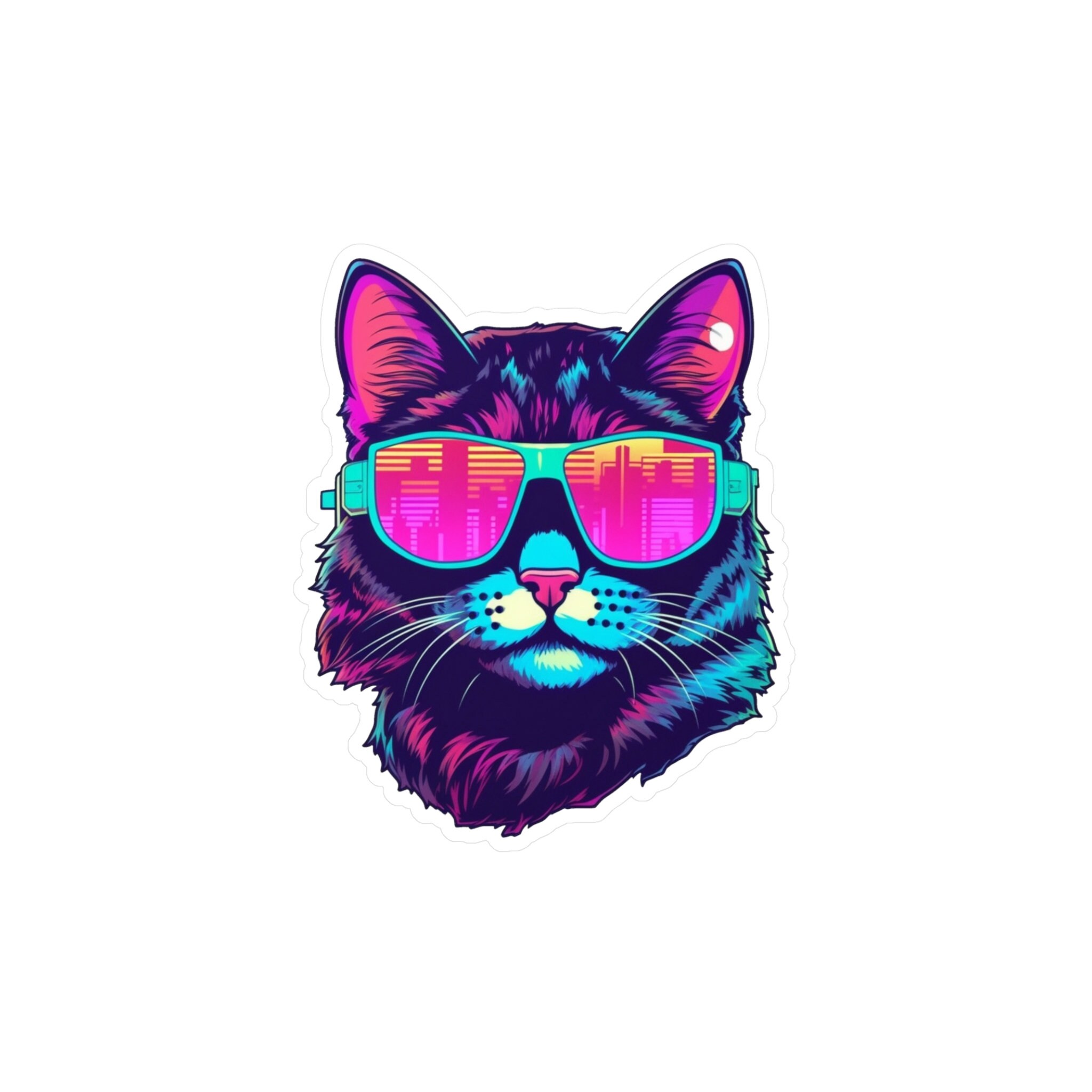 Synthwave Cat Vinyl Decal, Retro 80's Cat Sticker, 1980's Retro Kitty ...