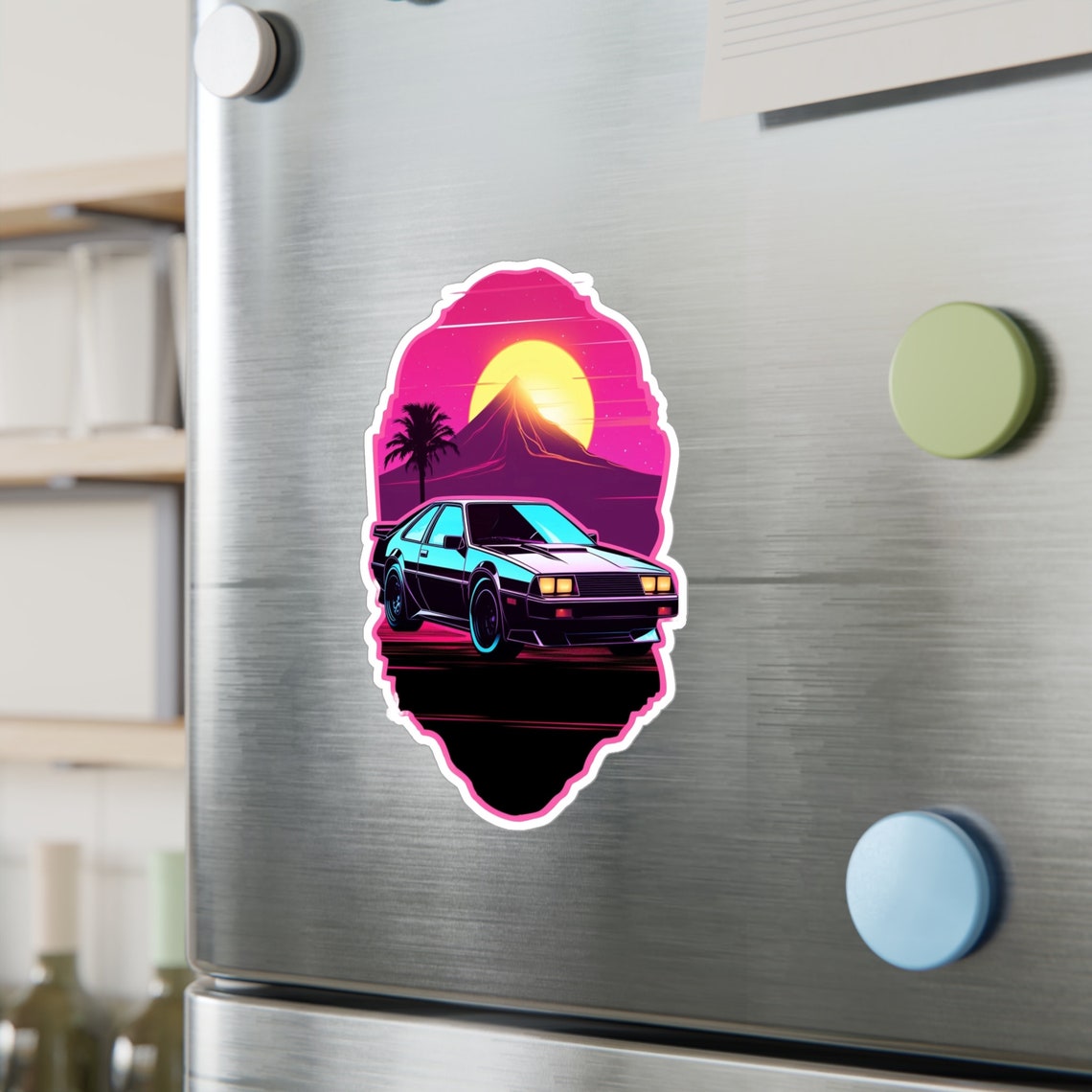 1980's Synthwave Retro Car in Sunset Sticker, 1980's Retro Car Sticker ...