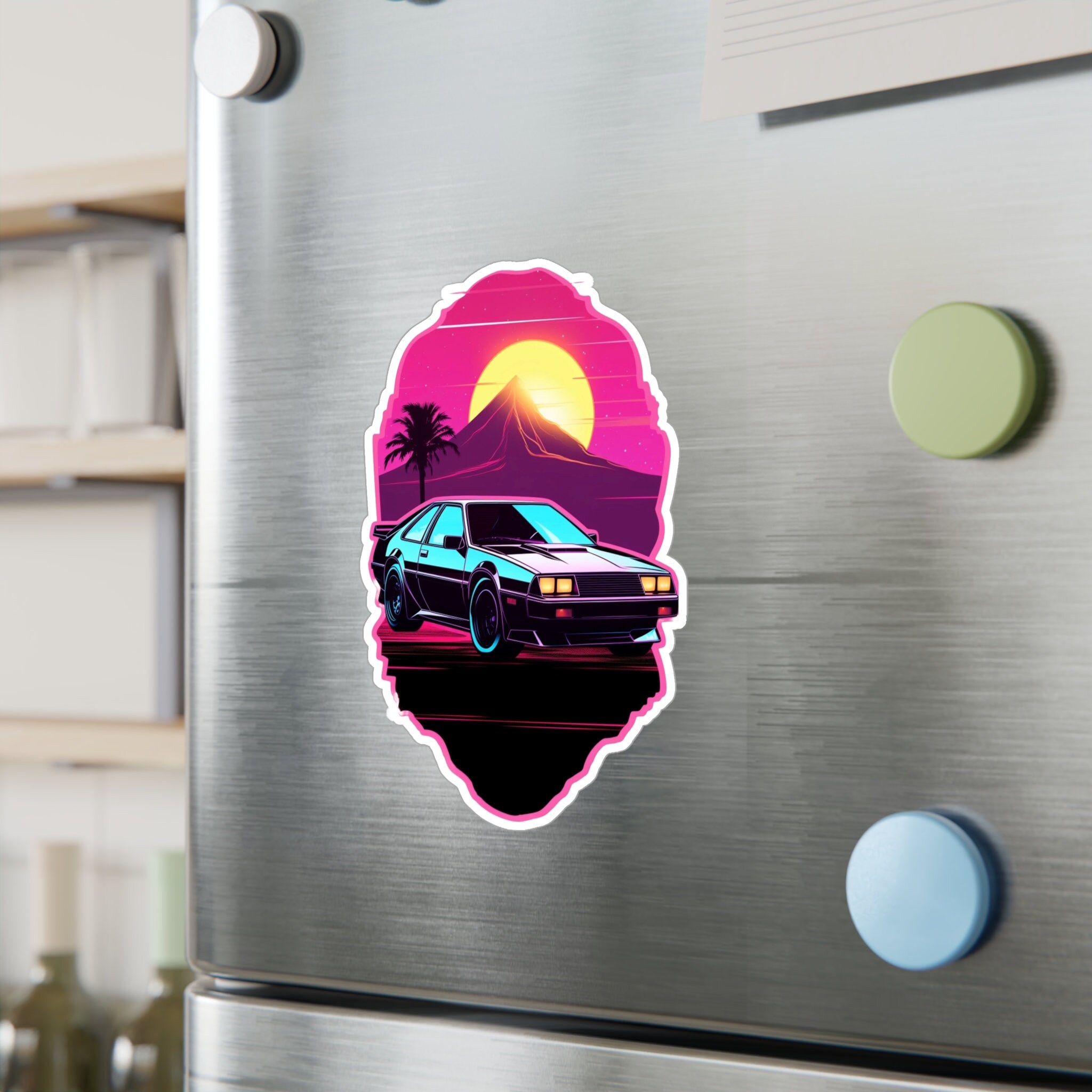 1980's Synthwave Retro Car in Sunset Sticker, 1980's Retro Car Sticker ...
