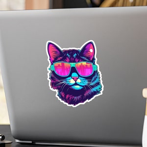 Synthwave Cat Vinyl Decal, Retro 80's Cat Sticker, 1980's Retro Kitty ...