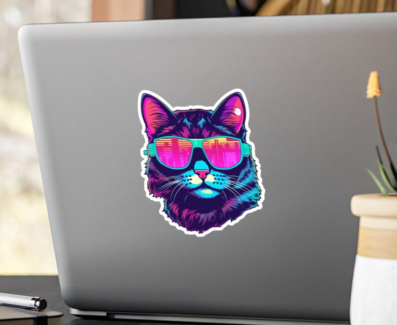 Synthwave Cat Vinyl Decal, Retro 80's Cat Sticker, 1980's Retro Kitty ...