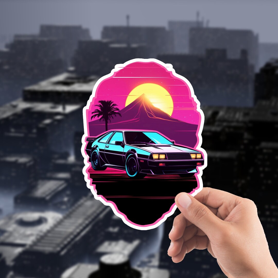 1980's Synthwave Retro Car in Sunset Sticker, 1980's Retro Car Sticker ...