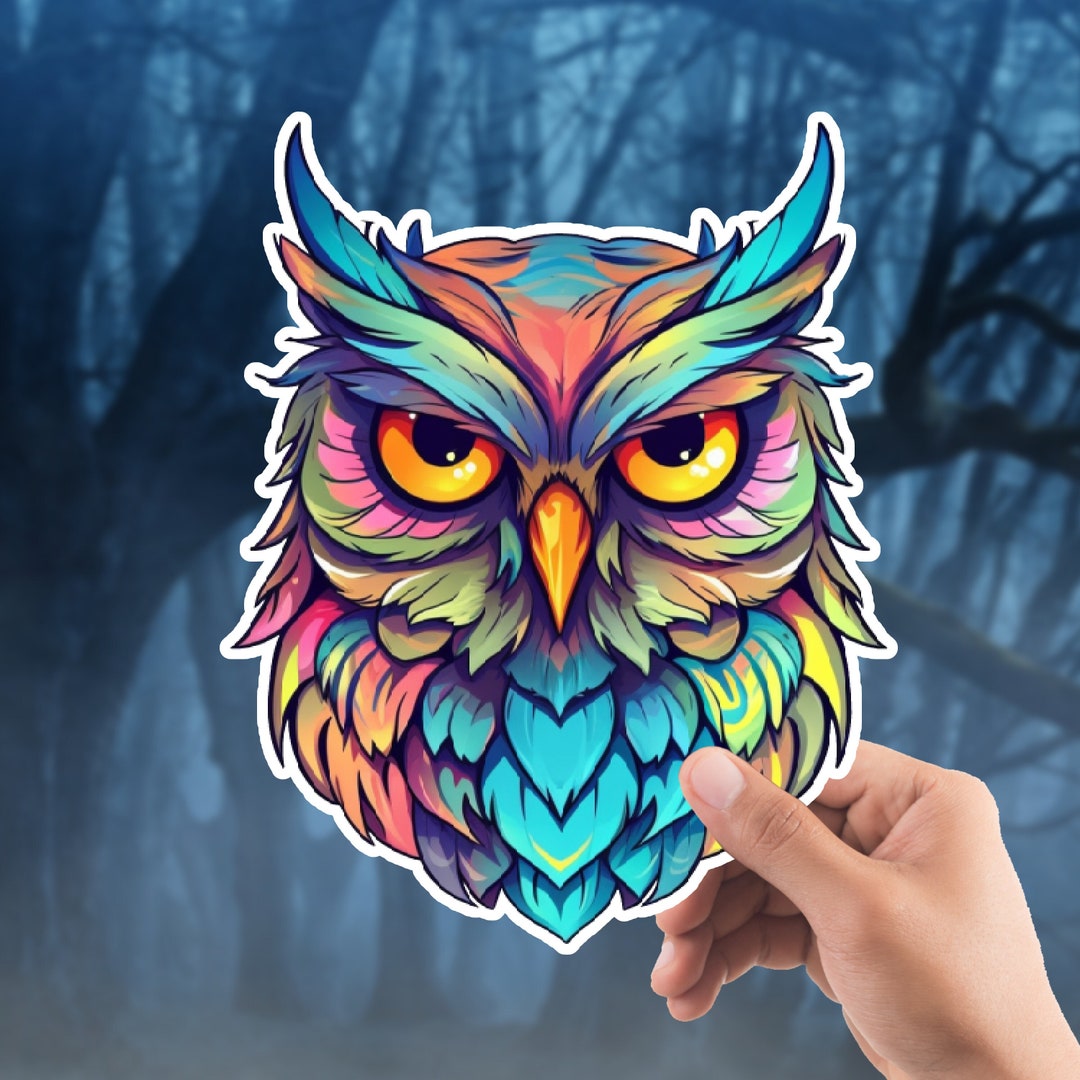 Colorful Owl Sticker, Cute Fun Owl Sticker, Tie Dye Owl, Whimsical Owl ...