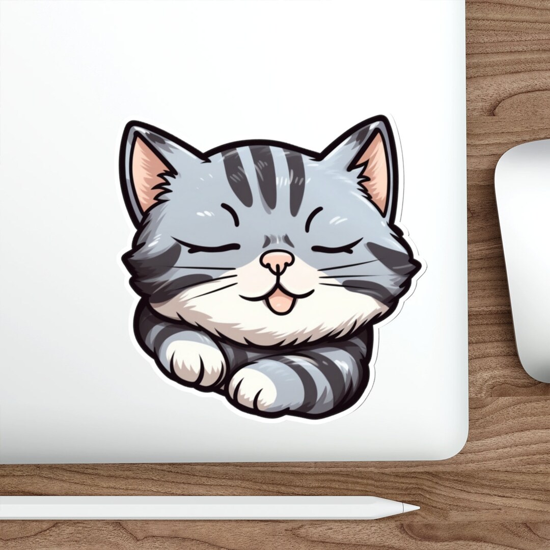 Sleepy Cat Sticker, Gray Tabby Kitten, Waterproof Vinyl Decal - Etsy