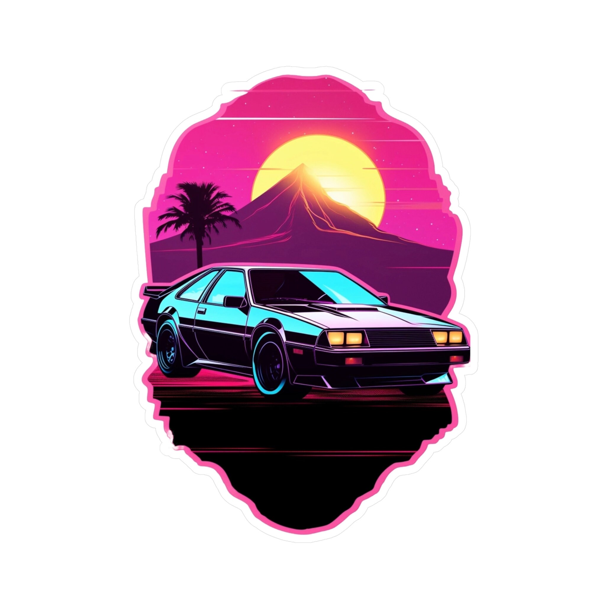 1980's Synthwave Retro Car in Sunset Sticker, 1980's Retro Car Sticker ...
