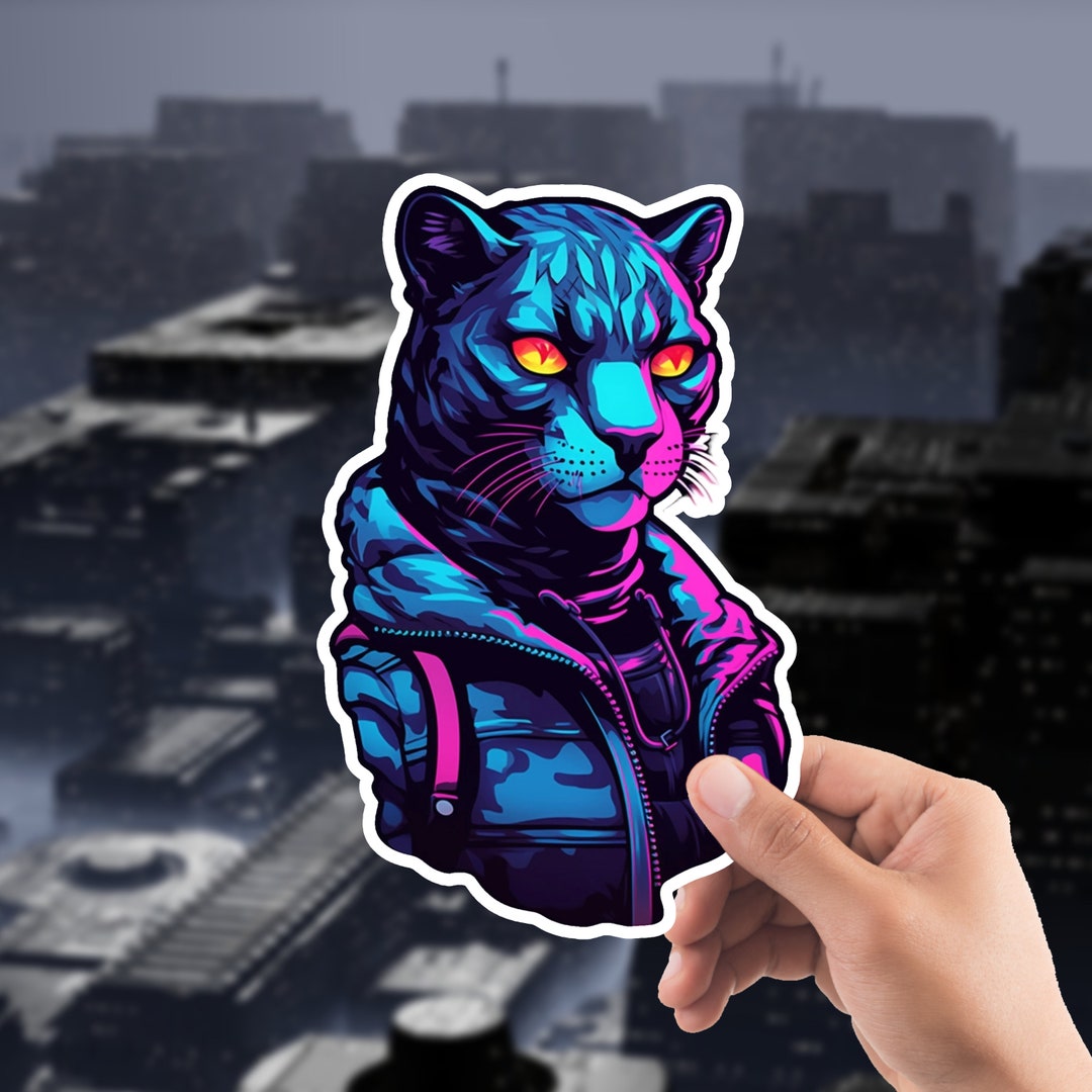 1980's Synthwave Retro Panther in Leather Jacket Sticker, 1980's Retro ...