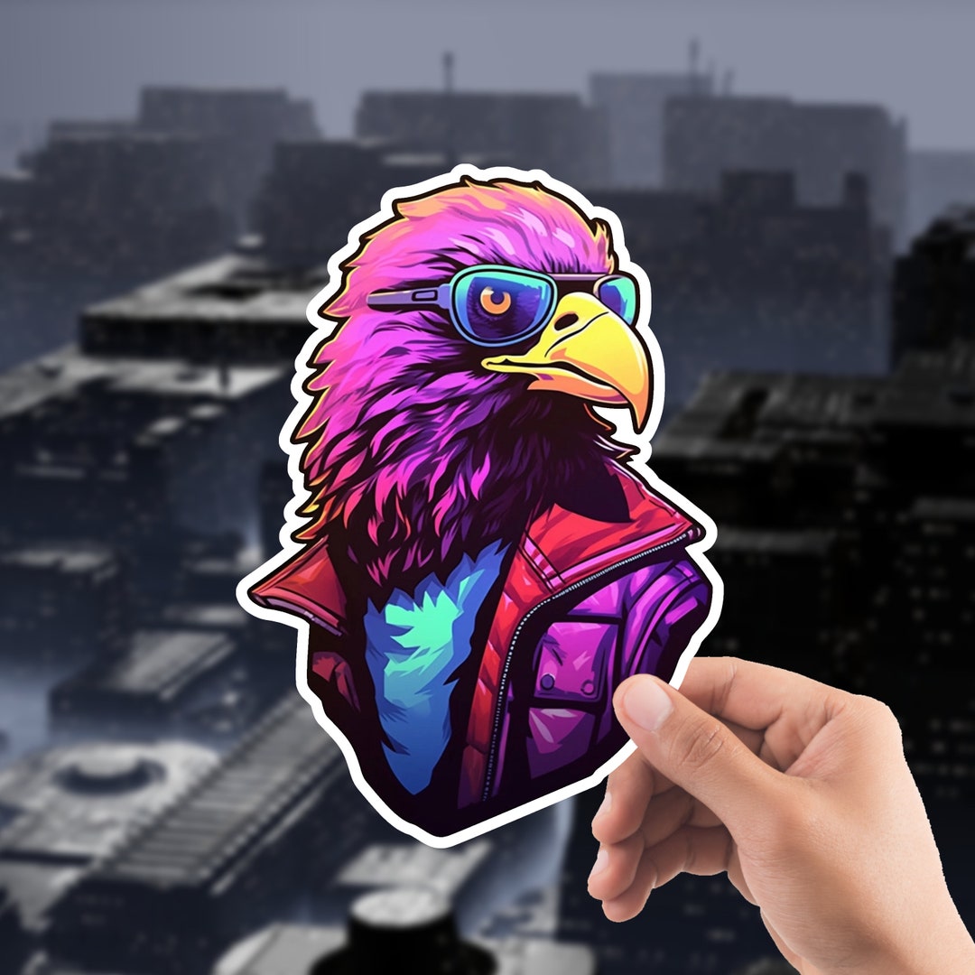 Synthwave Eagle in Leather Jacket Sticker, 1980's Synthwave Sticker ...