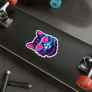Synthwave Cat Vinyl Decal, Retro 80's Cat Sticker, 1980's Retro Kitty ...