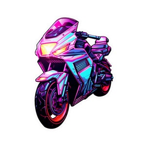 Synthwave Motorcycle Sunset Sticker, 1980's Synthwave Sticker, 1980's ...