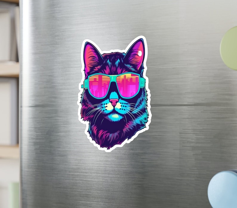 Synthwave Cat Vinyl Decal, Retro 80's Cat Sticker, 1980's Retro Kitty ...