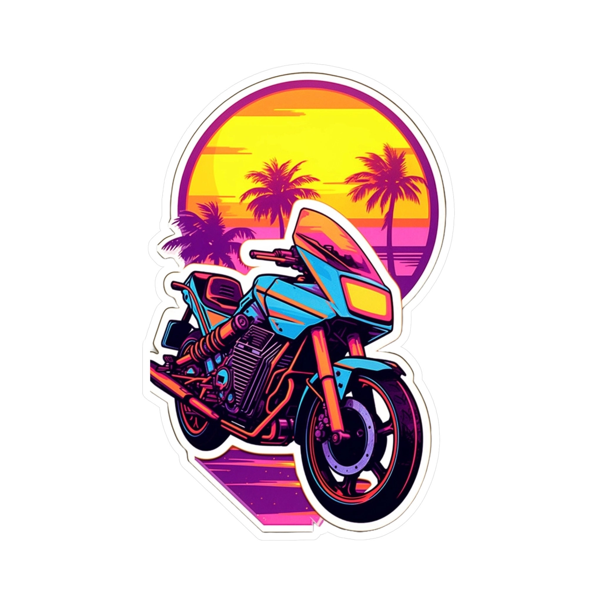 Synthwave Motorcycle Sunset Sticker, 1980's Synthwave Sticker, 1980's ...