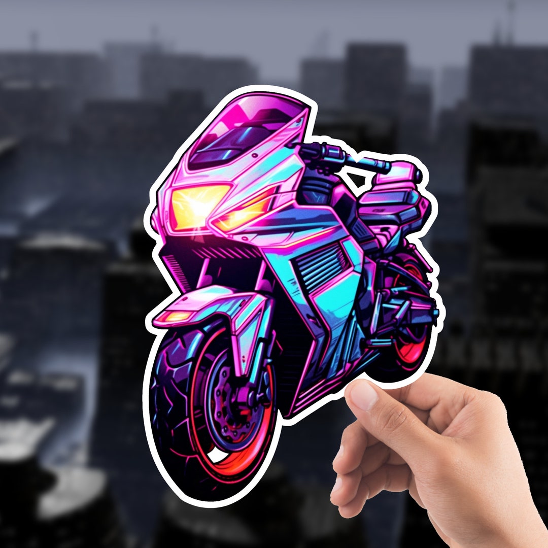 Synthwave Motorcycle Sunset Sticker, 1980's Synthwave Sticker, 1980's ...