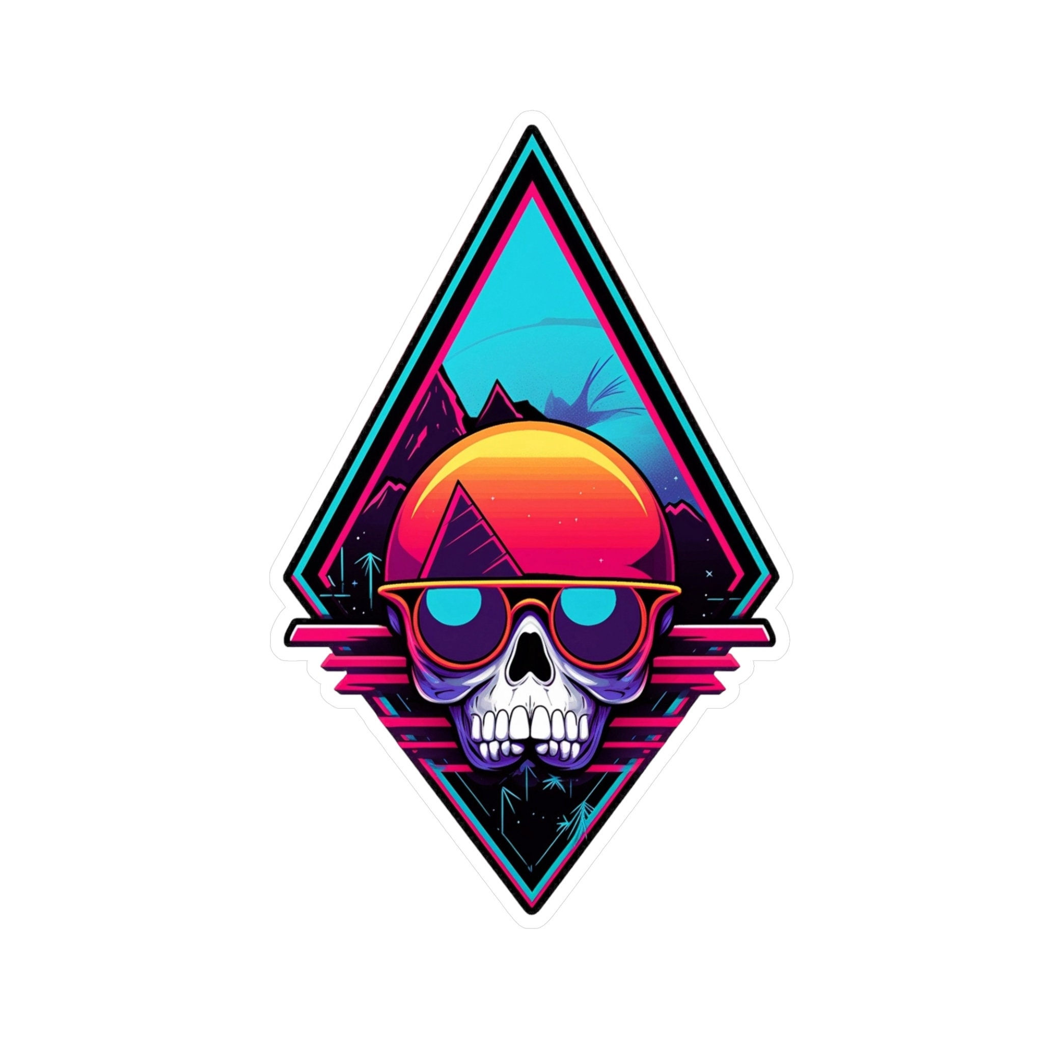 Synthwave Skull Sticker, 1980's Synthwave Sticker, 1980's Retro Skull ...