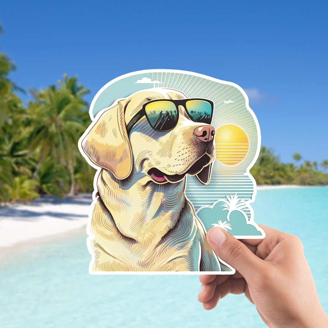 Labrador Retriever Beach Sticker, Yellow Lab Sticker, Sunset, Summer ...