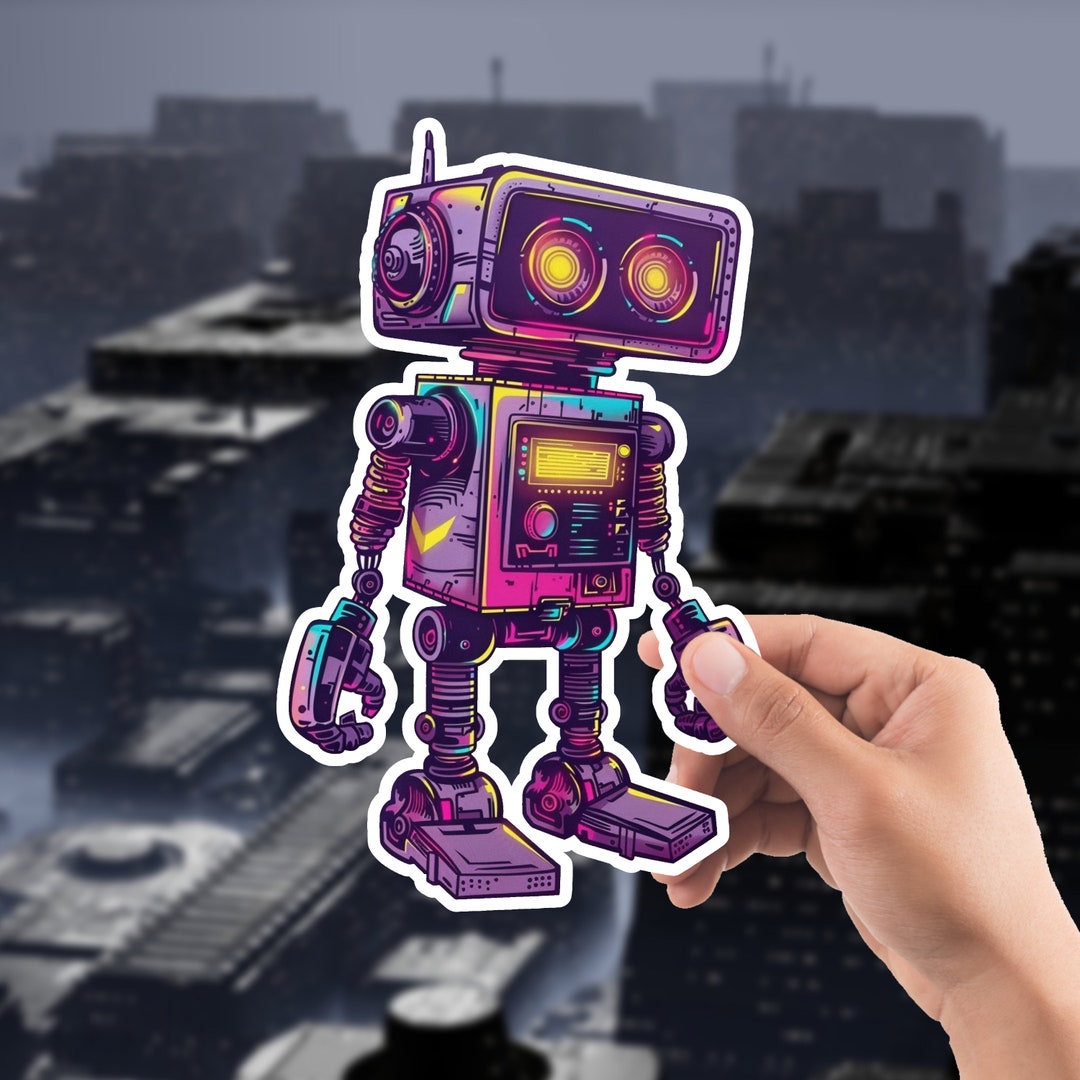 Synthwave Robot Sticker, 1980's Synthwave Sticker, 1980's Retro Rad Robot Sticker, 80's Sticker ...