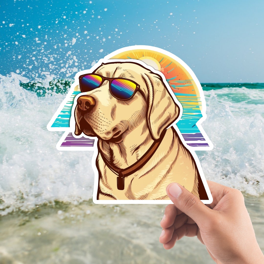 Yellow Lab in Sunglasses Sunset Sticker, Yellow Lab Sticker, Lab in ...