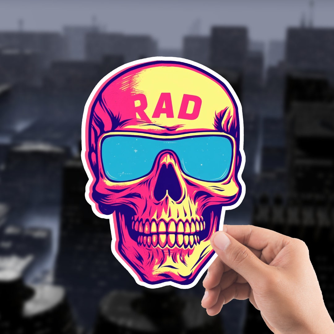 Rad Synthwave Skull Sticker, 1980's Synthwave Sticker, 1980's Retro ...