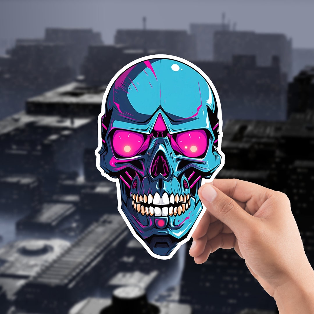 Synthwave Skull Sticker, 1980's Synthwave Sticker, 1980's Retro Skull ...