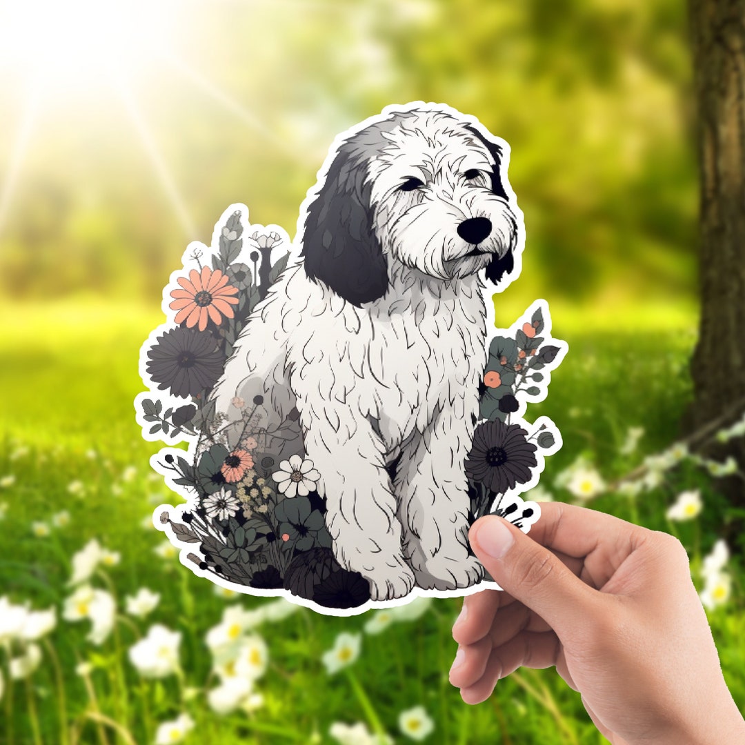 Sheepadoodle in Flowers Sticker, Sheepadoodle Decal, Doodle Sticker ...