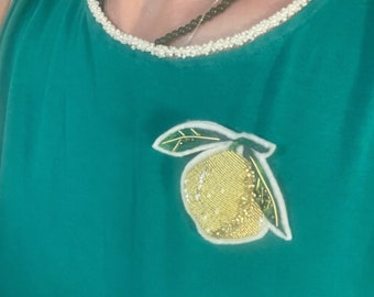 Yellow Lemon Embroidered Brooch Round Fabric Brooch for Woman - Etsy