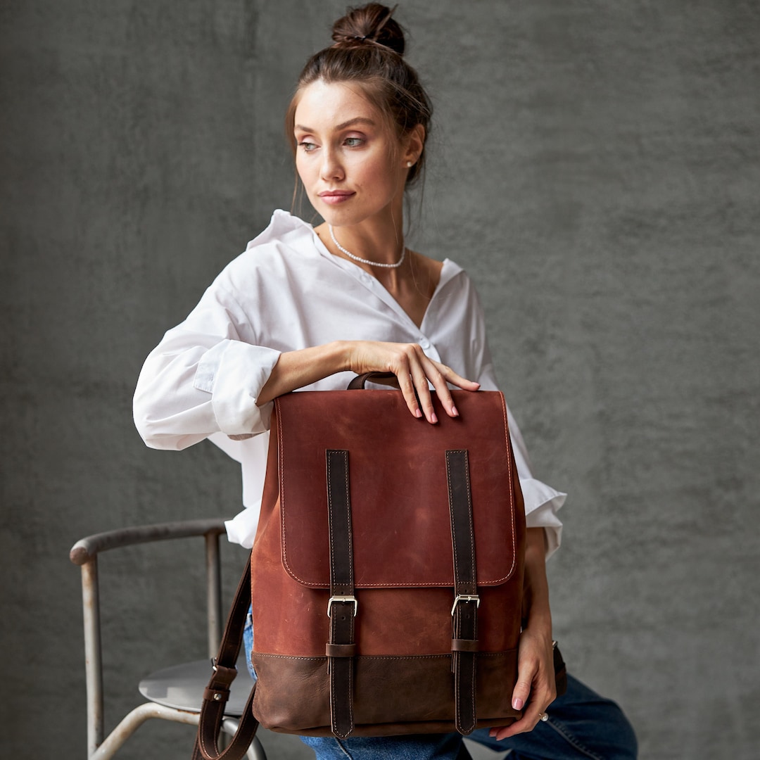 Men Genuine Leather Backpack, Handmade Laptop Messenger Bag Women ...