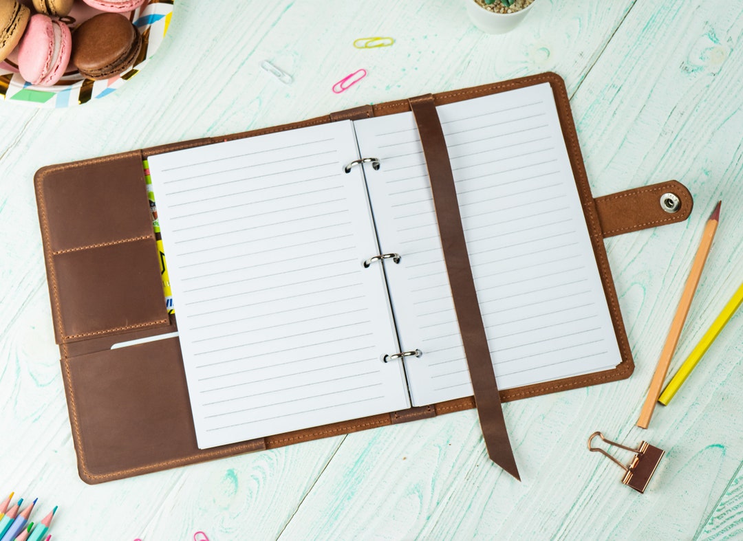 A5 Leather Ring Binder Planner Organizer, Six or Three Ring Binder ...