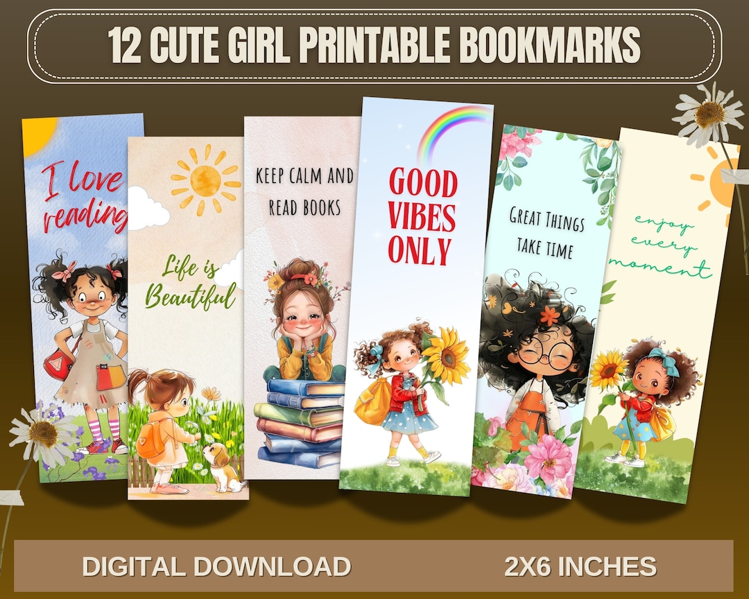 Cute Girl Bookmarks, Cute Girl Printable Bookmarks, 12 Set Kawaii Girls ...