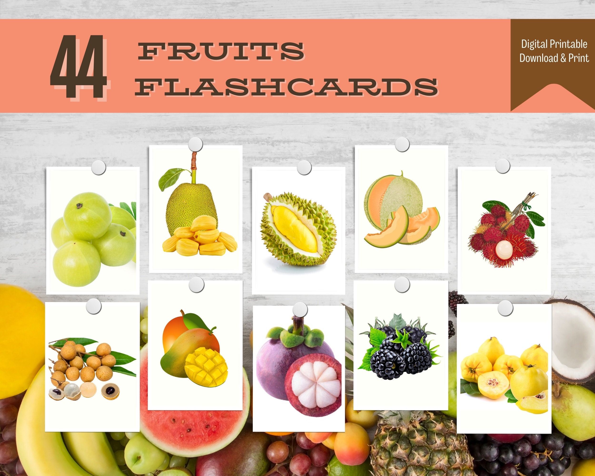 Fruits Flashcards 44 Educational Flashcards Ready to Print Flashcards ...