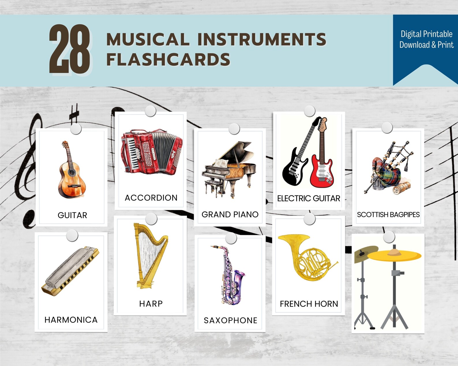 Musical Instrument Flashcards 28 Educational Flashcards Downloadable ...