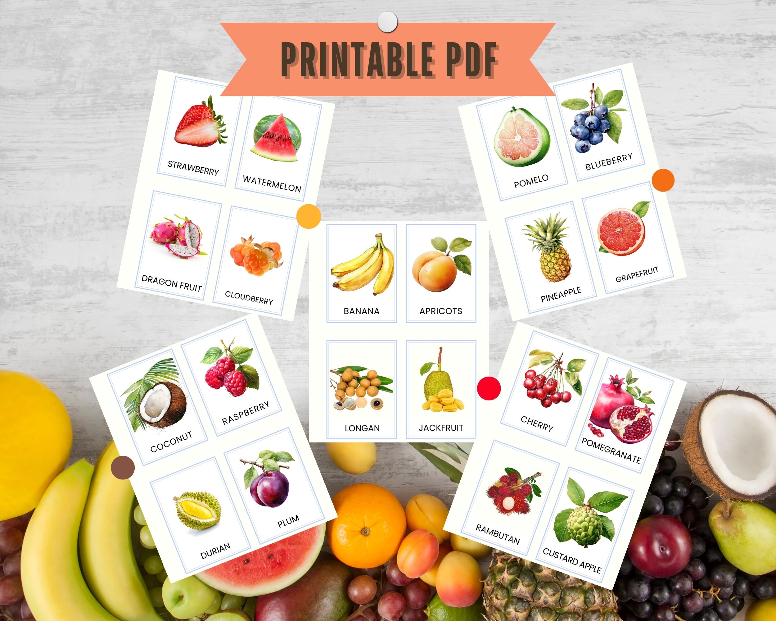 Fruits Flashcards 44 Educational Flashcards Ready to Print Flashcards ...