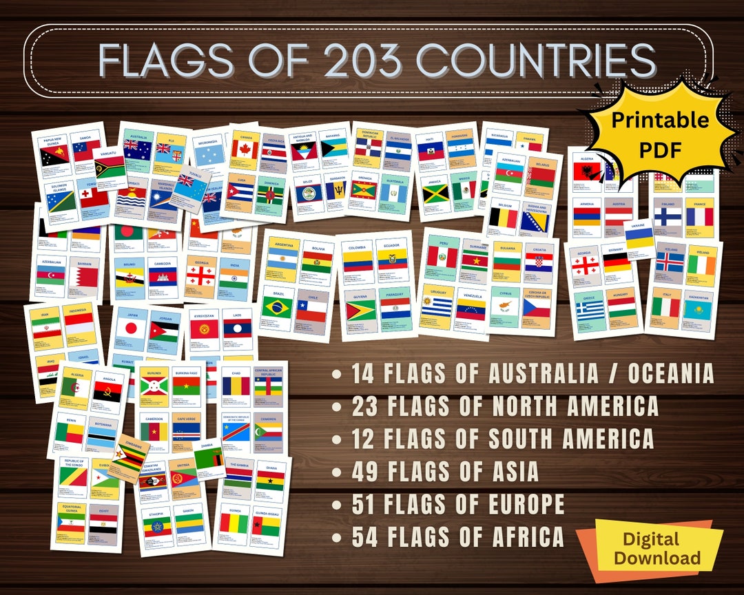 Flags of 203 Countries, Flags Flashcards, World's Flags, Educational ...