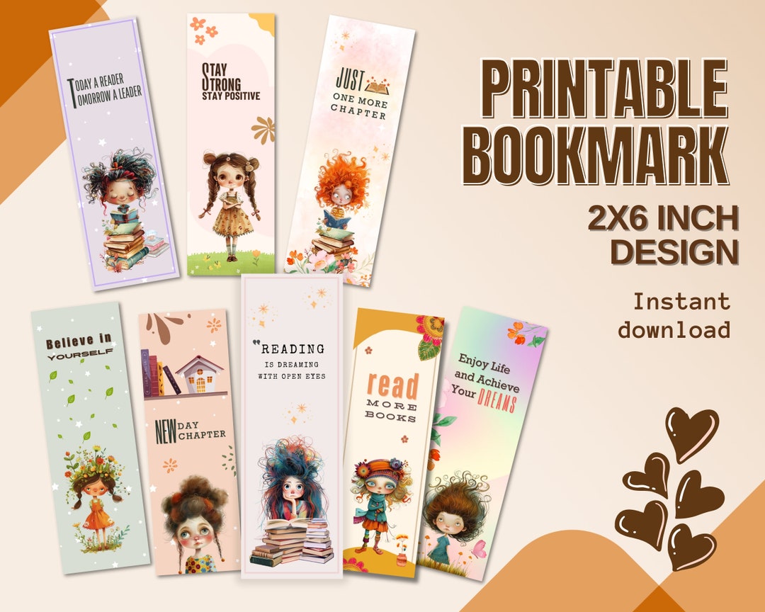 8 Printable Girls Bookmark, Quirky Girls Set Bookmarks, Bookmark Bundle ...