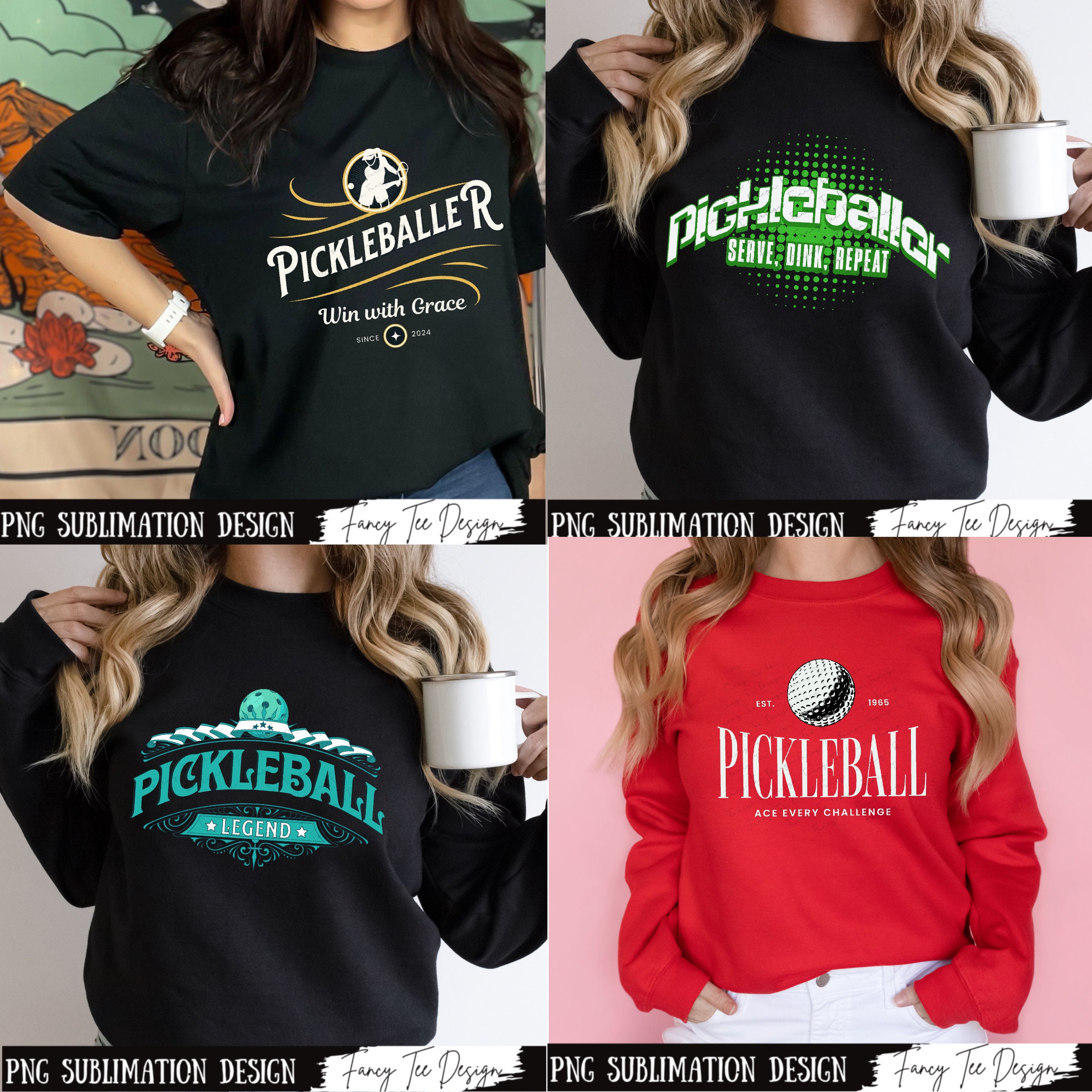 Pickleball PNG Bundle, 08 PNG Sublimation Designs for Pickleball Lovers ...