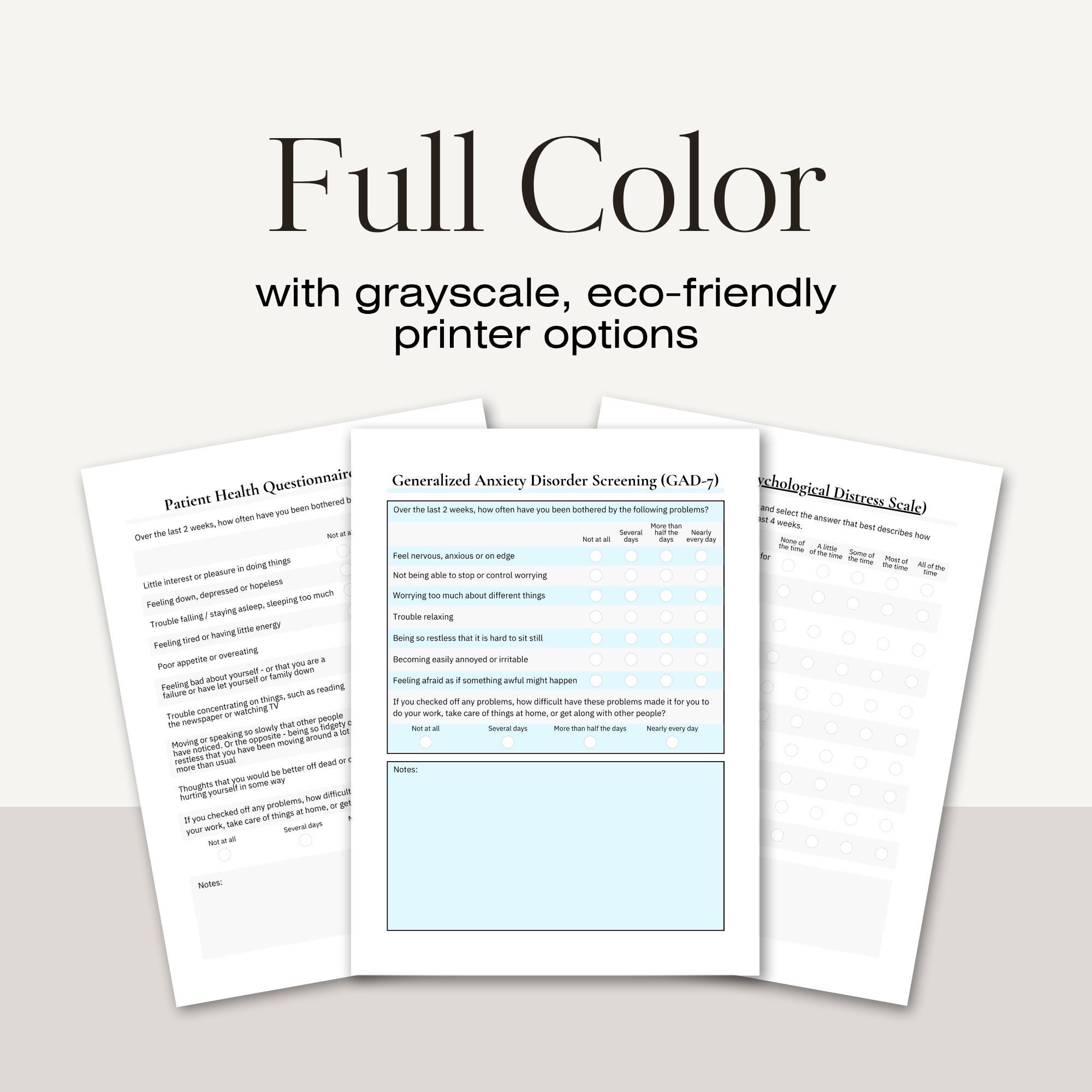 Mental Health Tracker - PHQ-9 GAD-7 and K10 Questionnaires - Printable ...
