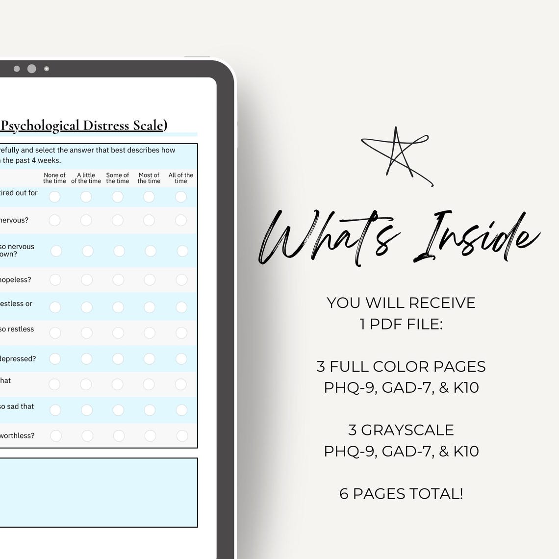 Mental Health Tracker - PHQ-9 GAD-7 and K10 Questionnaires - Printable ...