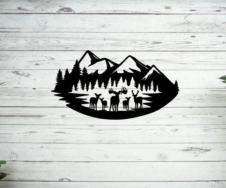 Outdoor Mountain Scene Graphic Design for Cutting Machines SVG, DXF ...