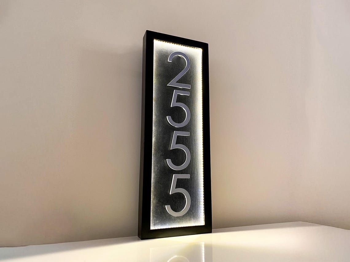 Vertical LED Lighted Door Number Plaque, Modern Custom Address Sign ...