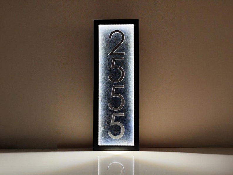 Vertical LED Lighted Door Number Plaque, Modern Custom Address Sign ...