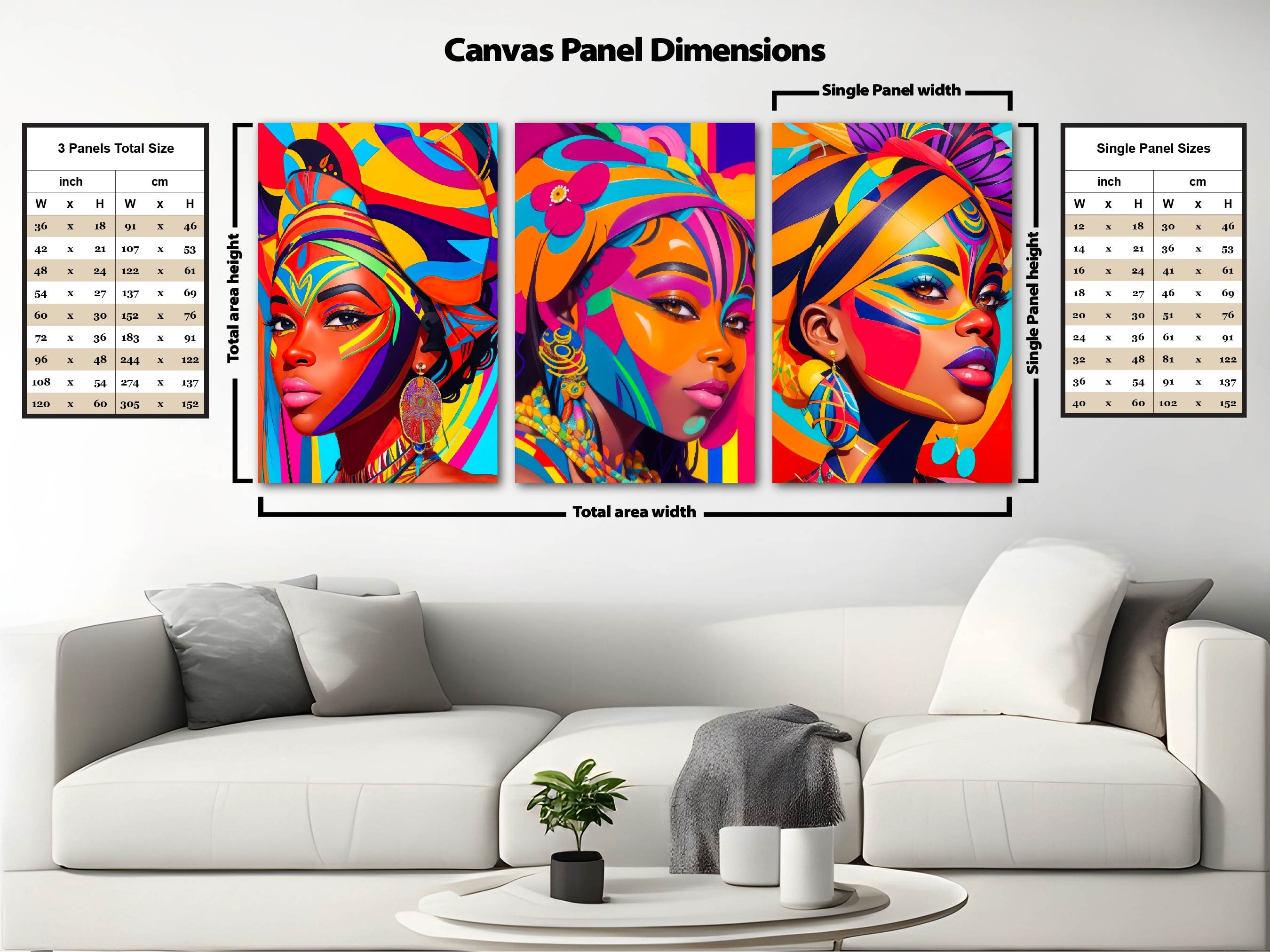 Abstract African Woman Portrait, 3 Panel Set, Abstract Wall Art, Canvas ...