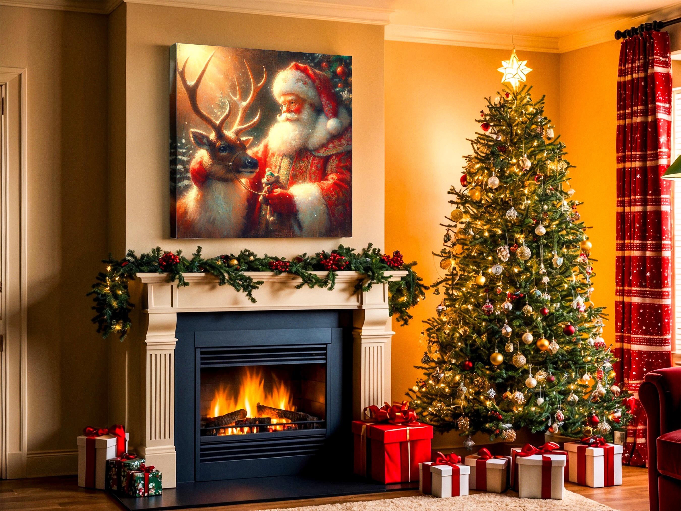Portrait of Santa Claus and Reindeer in Radiant Holiday Wall Art ...