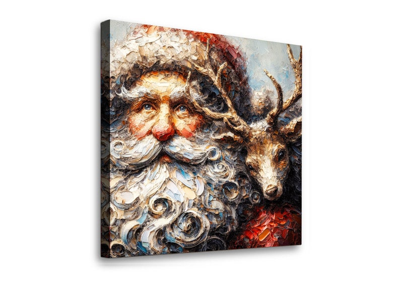 Santa Claus and His Reindeer Portrait, Christmas Wall Art, Christmas ...