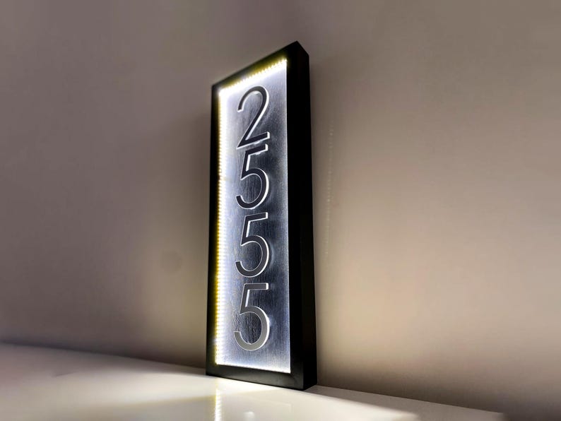 Vertical LED Lighted Door Number Plaque, Modern Custom Address Sign ...