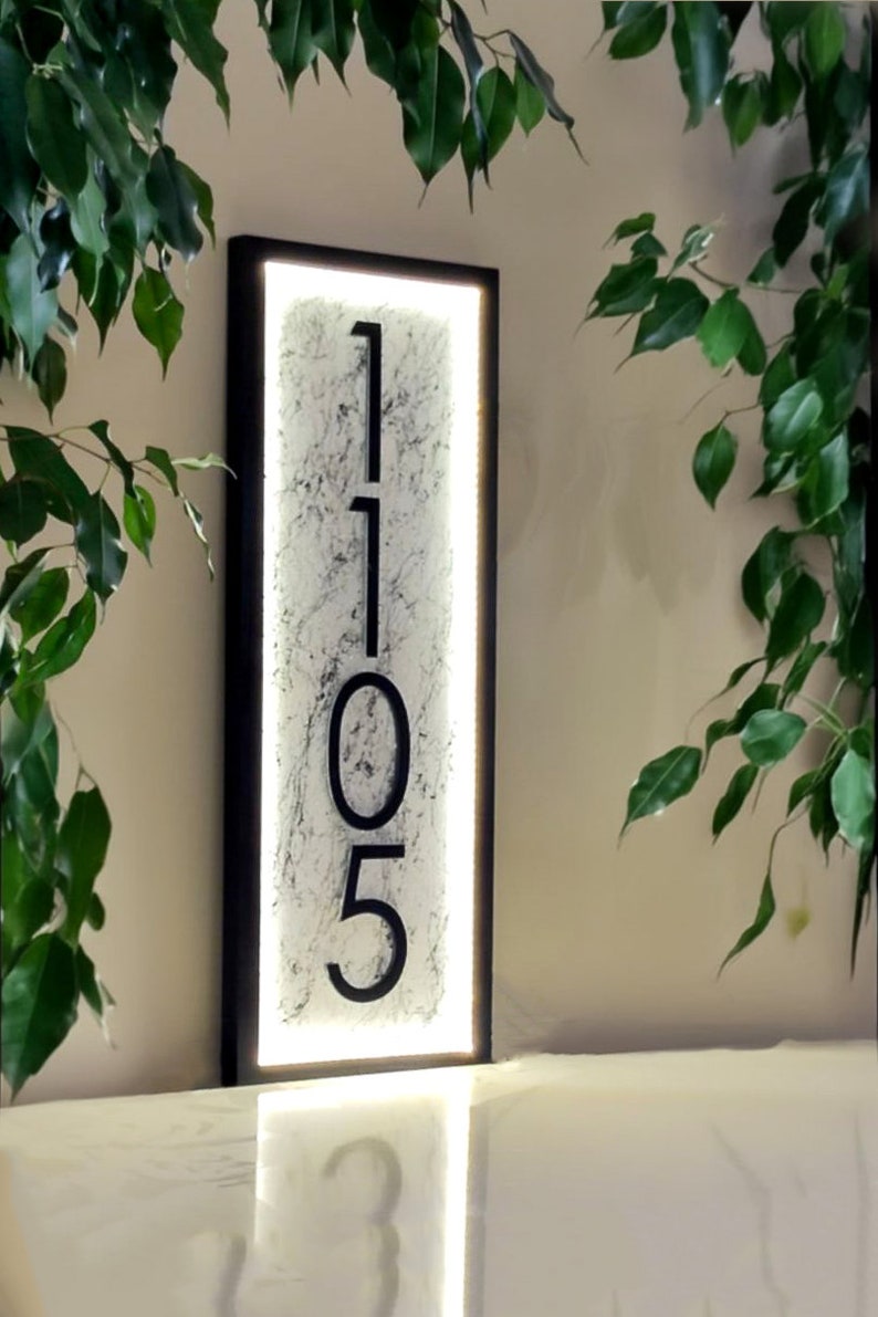 Vertical LED Lighted Door Number Plaque, Modern Custom Address Sign ...