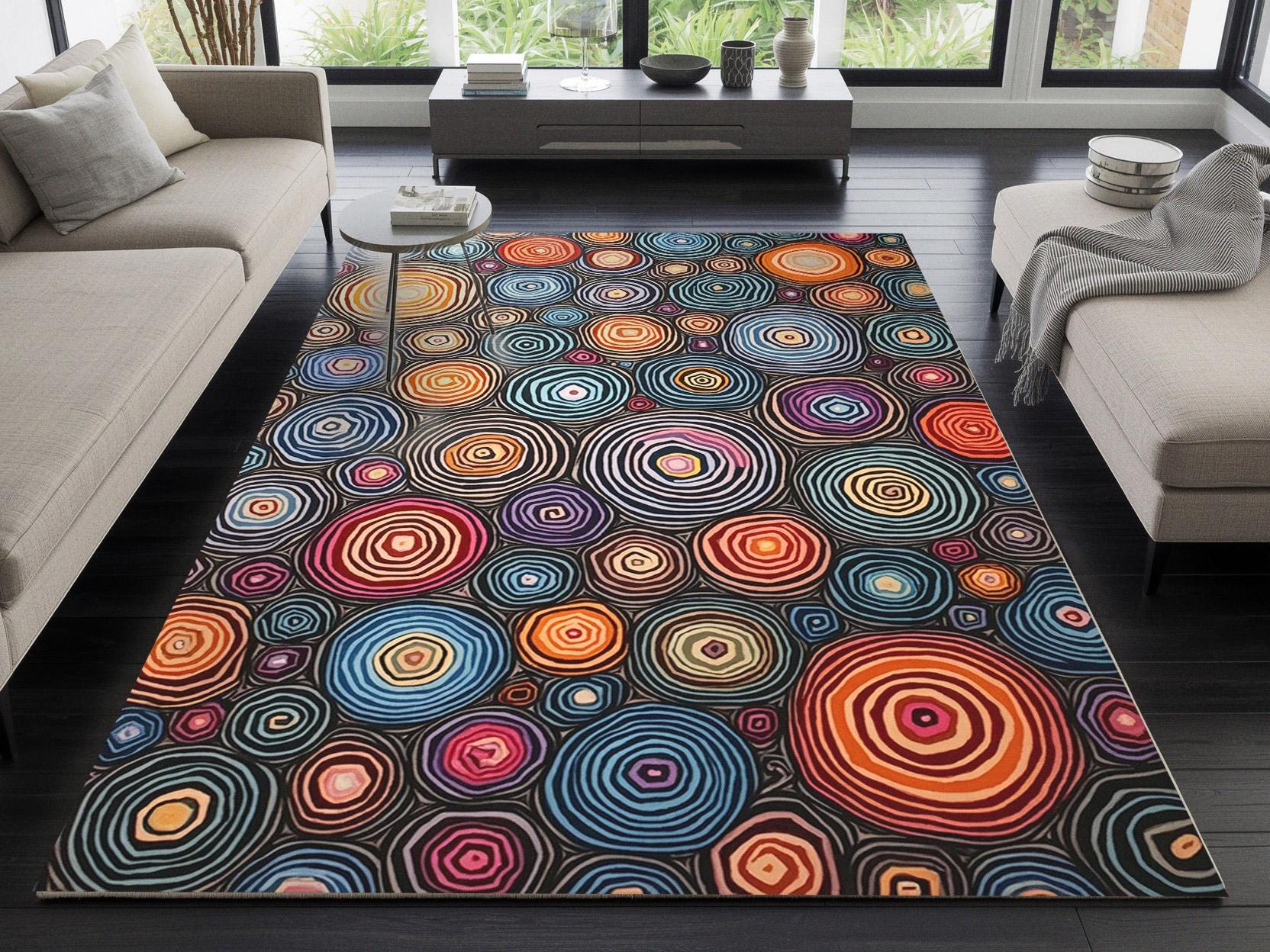 Geometric Circular Abstract Area Rug – Modern Rectangular Floor Art ...